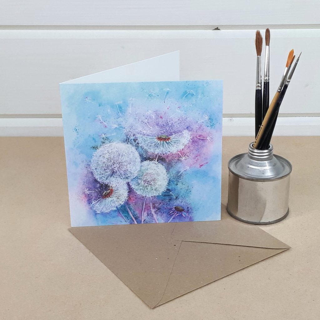 Dandelion Clocks - a floral greetings card - Ingrid Hill Art